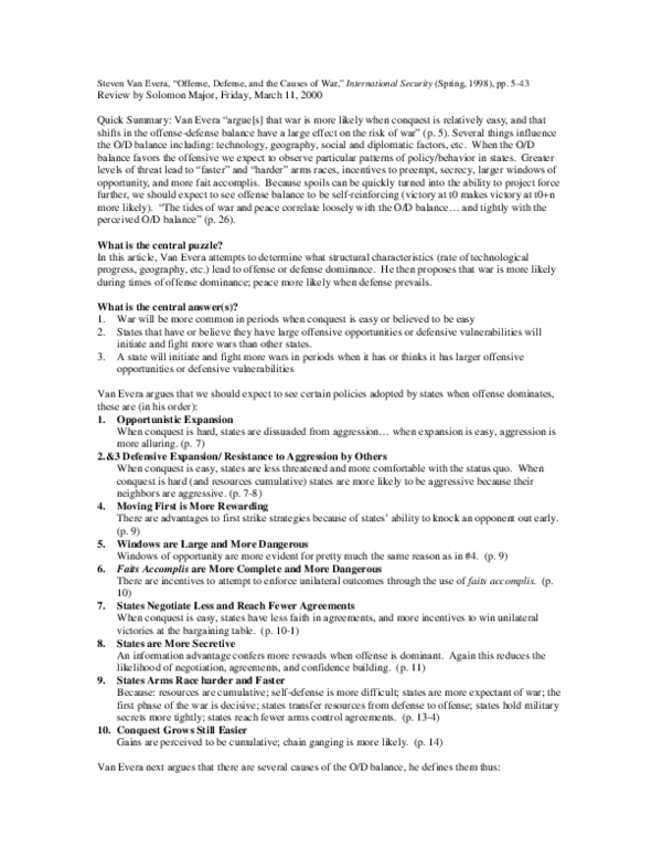 (PDF) Offense, Defense, and the Causes of War