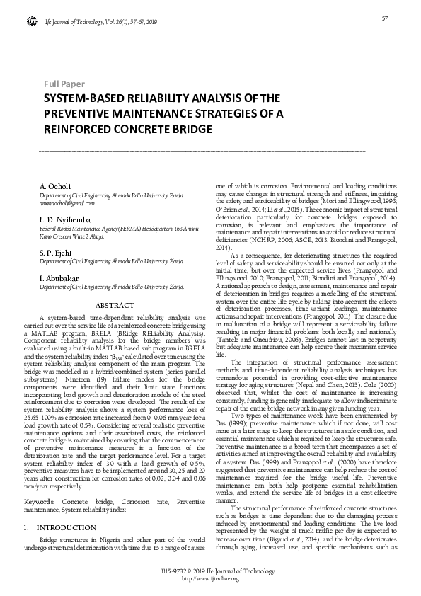 Pdf System Based Reliability Analysis Of The Preventive Maintenance Strategies Of A Reinforced