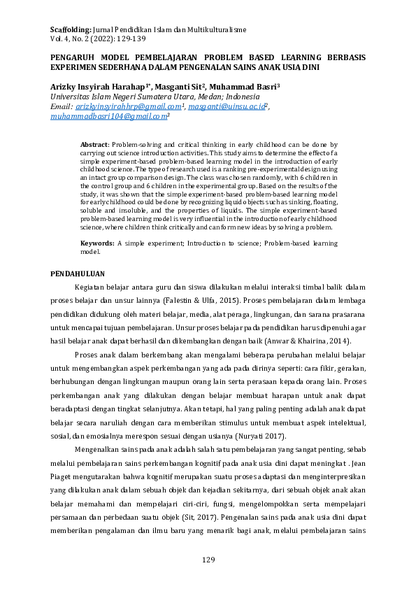 (PDF) Pengaruh Model Pembelajaran Problem Based Learning Berbasis Experimen Sederhana dalam ...