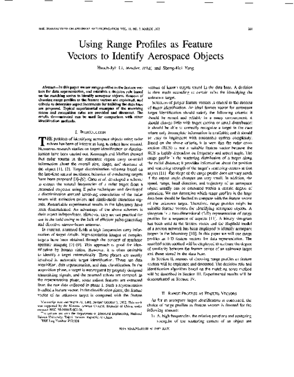(PDF) Using range profiles as feature vectors to identify aerospace objects