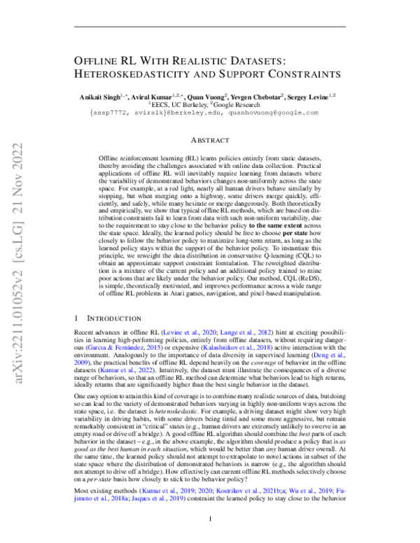 (PDF) Offline RL With Realistic Datasets: Heteroskedasticity and ...