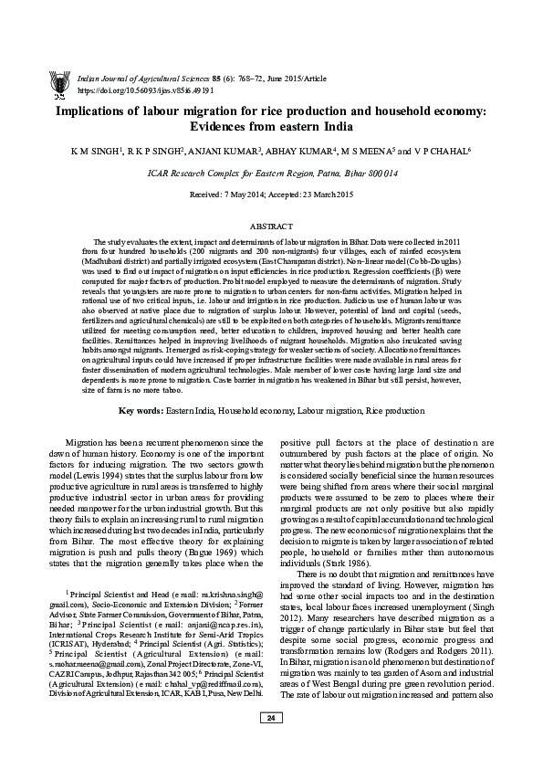(PDF) Implications of labour migration for rice production and ...