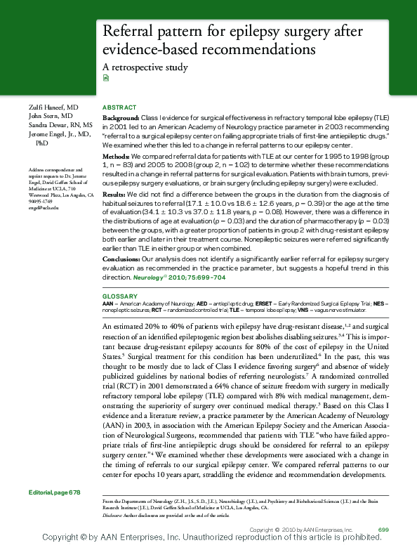(PDF) Changes in Referral Patterns for Epilepsy Surgery: A ...