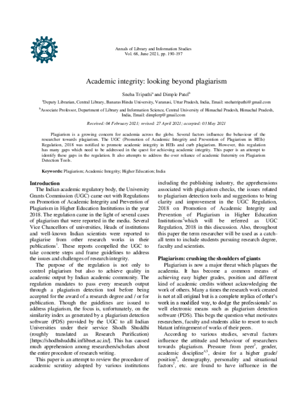 (PDF) Academic integrity: looking beyond plagiarism