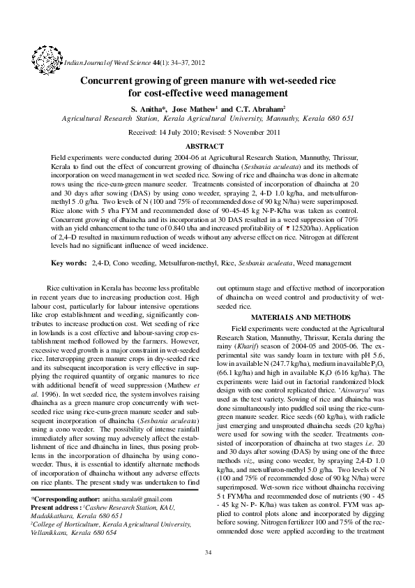 (PDF) Concurrent growing of green manure with wet-seeded rice for cost ...