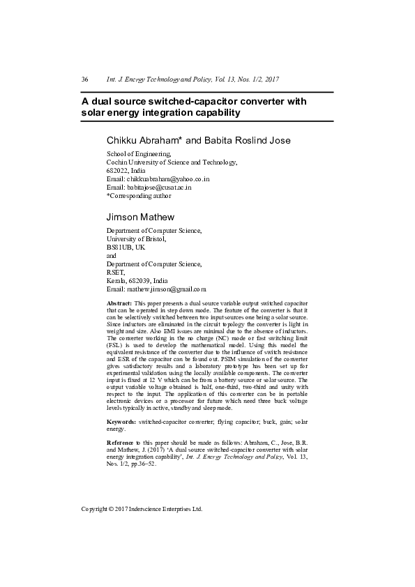 Pdf A Dual Source Switched Capacitor Converter With Solar Energy Integration Capability