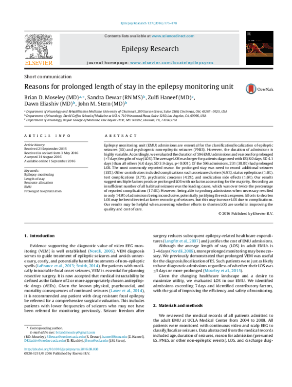 (PDF) Reasons for prolonged length of stay in the epilepsy monitoring unit