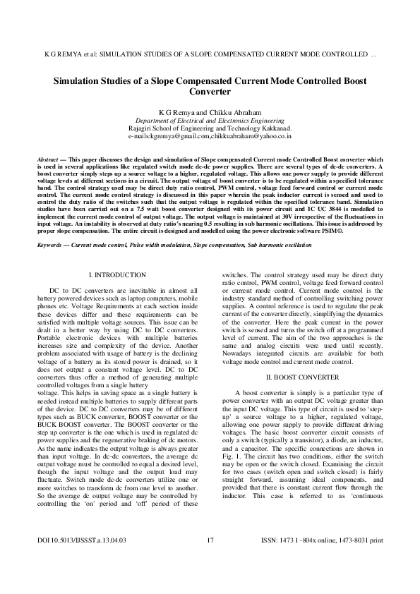 (PDF) A Slope Compensated Current Mode Controlled Boost Converter