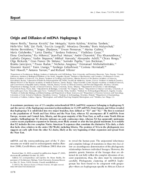 (PDF) Origin and Diffusion of mtDNA Haplogroup X