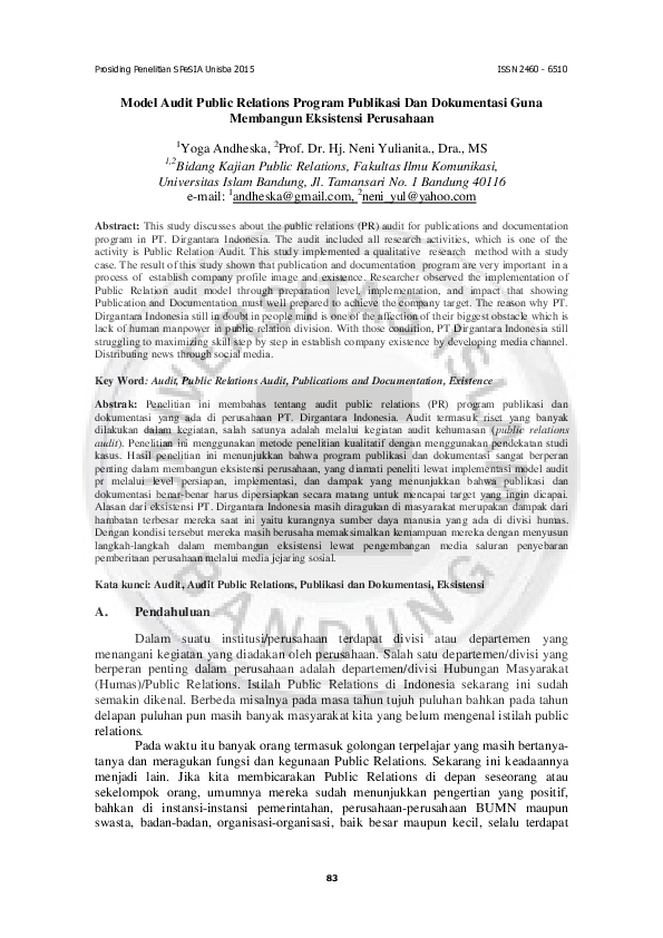 (PDF) Model Audit Public Relations Program Publikasi Dan Dokumentasi Guna Membangun Eksistensi ...