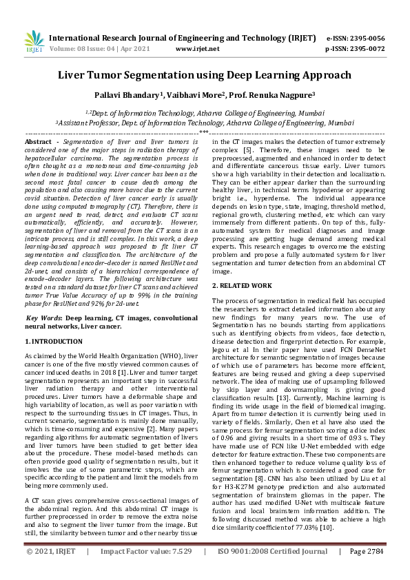 Pdf Liver Tumor Segmentation Using Deep Learning Approach