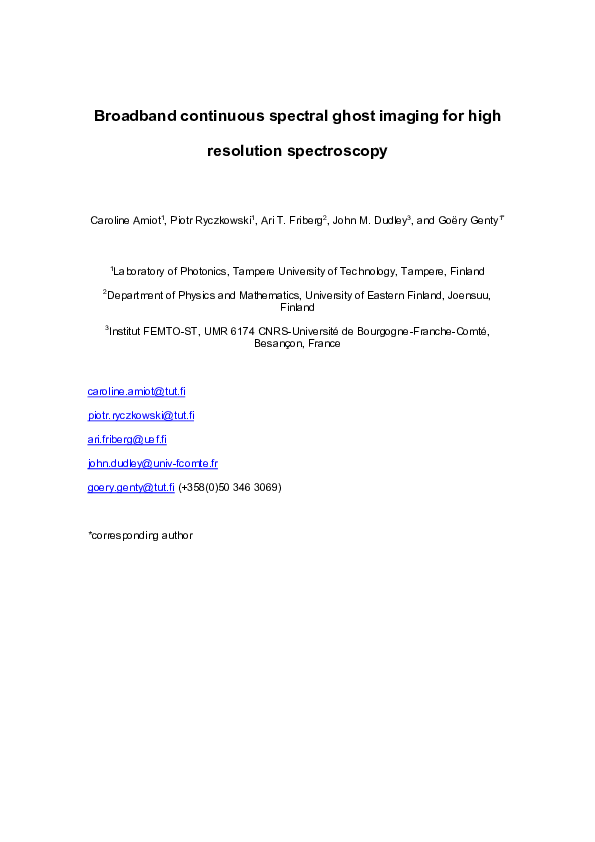 (PDF) Broadband continuous spectral ghost imaging for high resolution spectroscopy