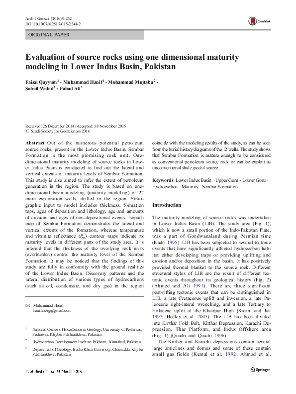 (PDF) Evaluation of source rocks using one dimensional maturity ...