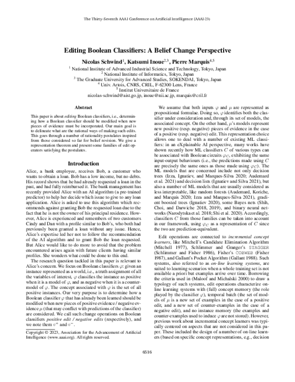 (PDF) Editing Boolean Classifiers: A Belief Change Perspective