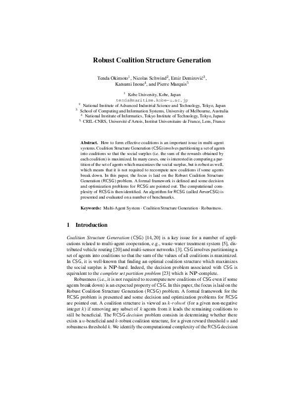 (PDF) Robust Coalition Structure Generation