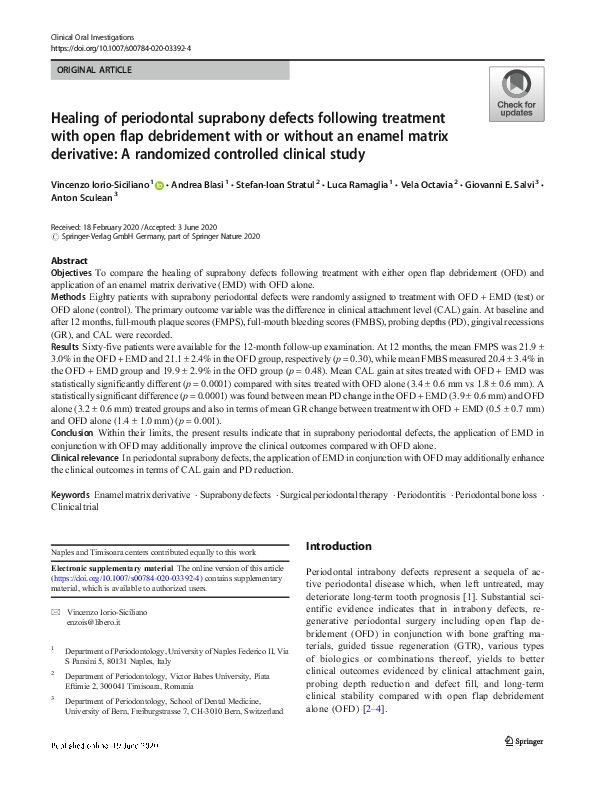 (PDF) Healing of periodontal suprabony defects following treatment with ...