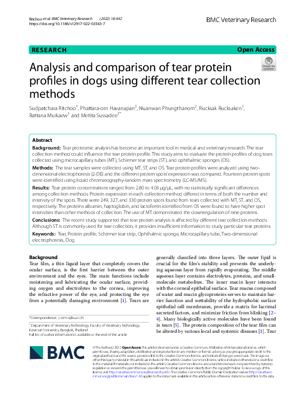 (PDF) Analysis and comparison of tear protein profiles in dogs using ...