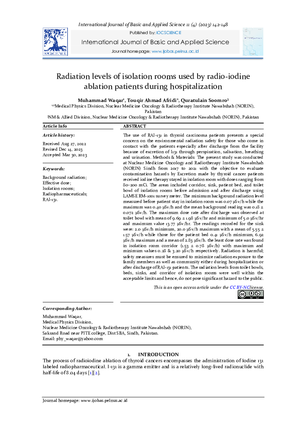 (PDF) Radiation levels of isolation rooms used by radio-iodine ablation ...