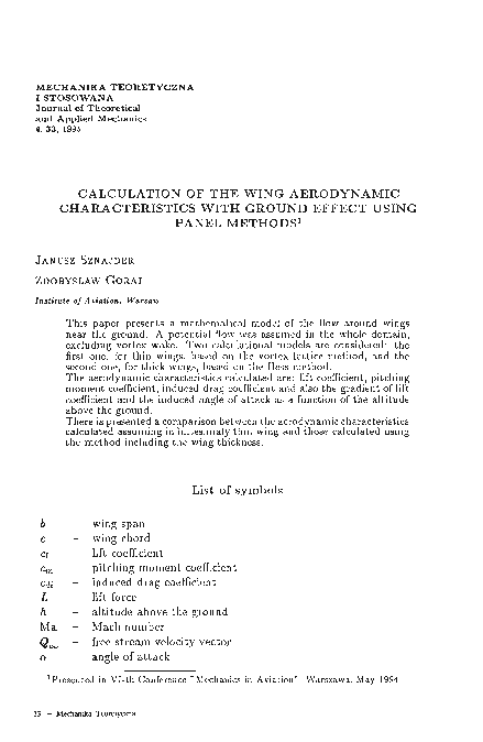 (PDF) Calculation of the wing aerodynamic characteristics with ground ...