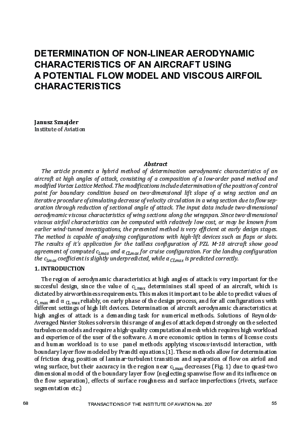(PDF) Determination of non-linear aerodynamic characteristics of an aircraft using a potential ...