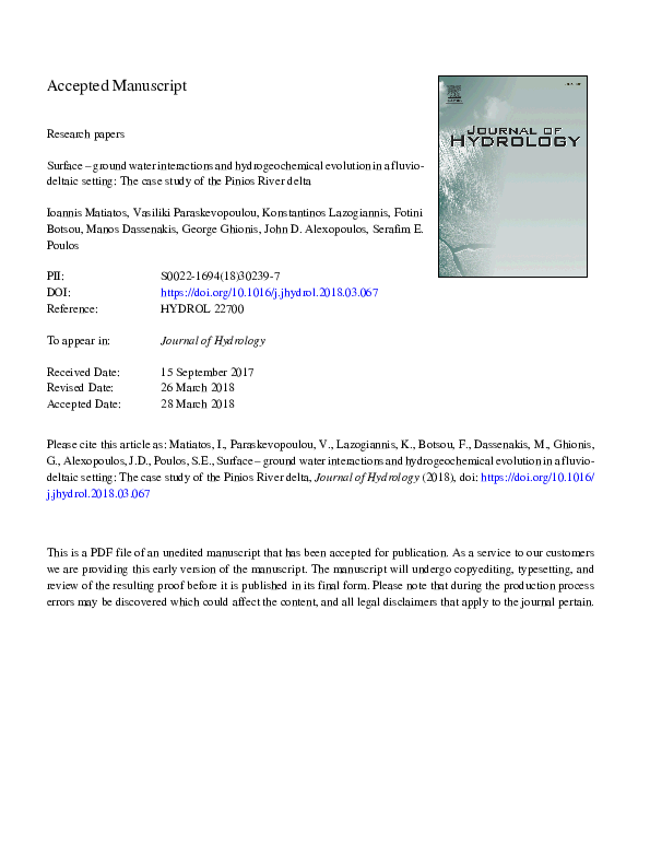 (PDF) Surface–ground water interactions and hydrogeochemical evolution in a fluvio-deltaic ...