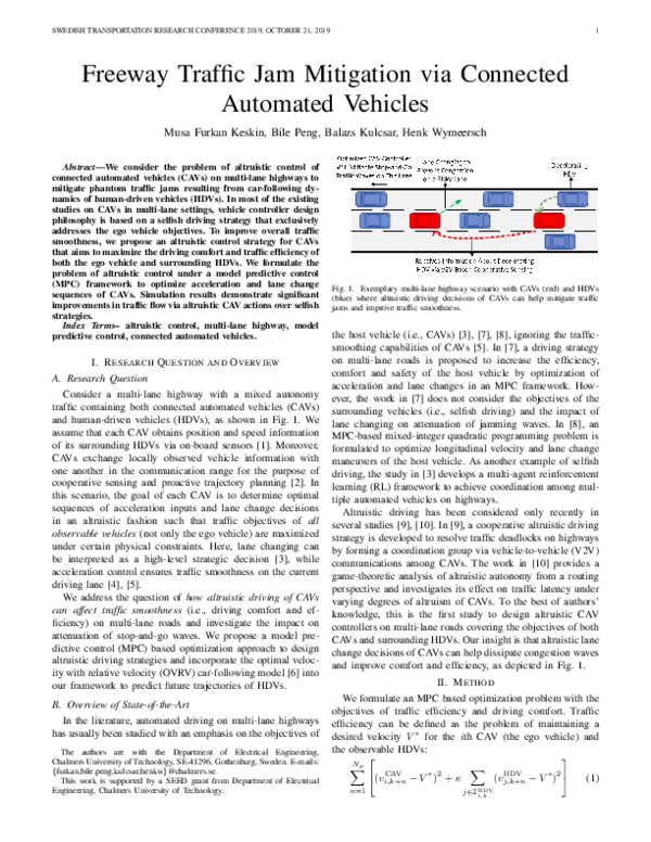 (PDF) Freeway Traffic Jam Mitigation via Connected Automated Vehicles