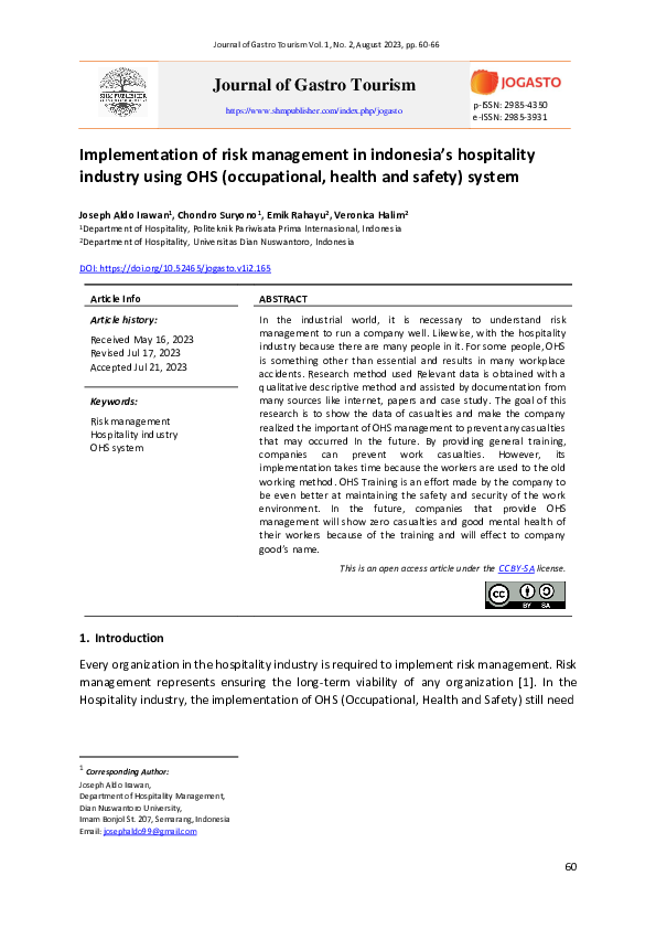 (PDF) Implementation of risk management in indonesia’s hospitality ...