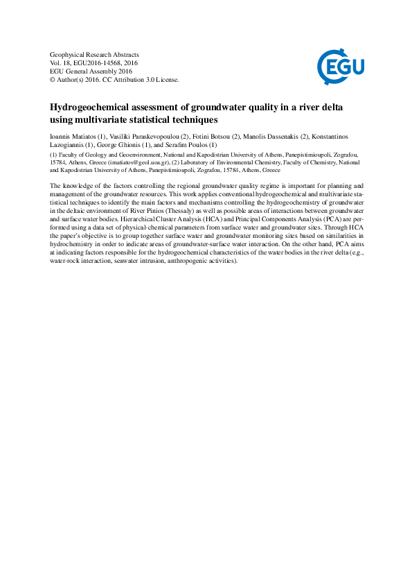 (PDF) Hydrogeochemical assessment of groundwater quality in a river delta using multivariate ...
