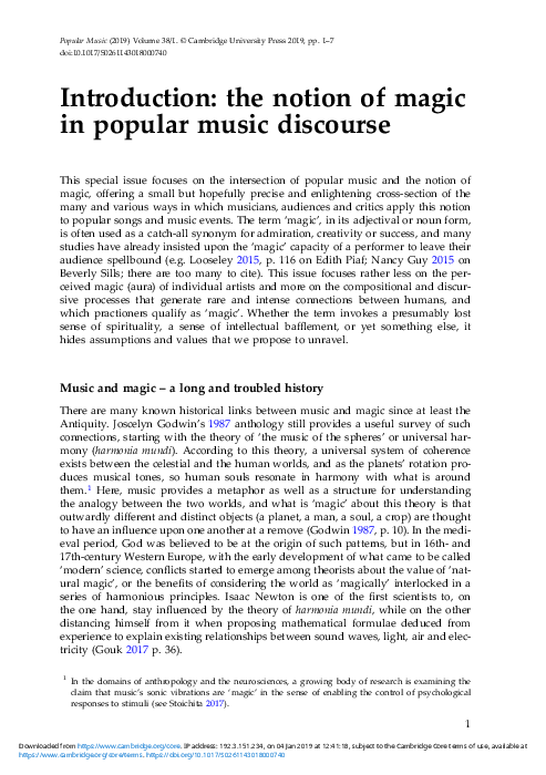 (PDF) Introduction: the notion of magic in popular music discourse