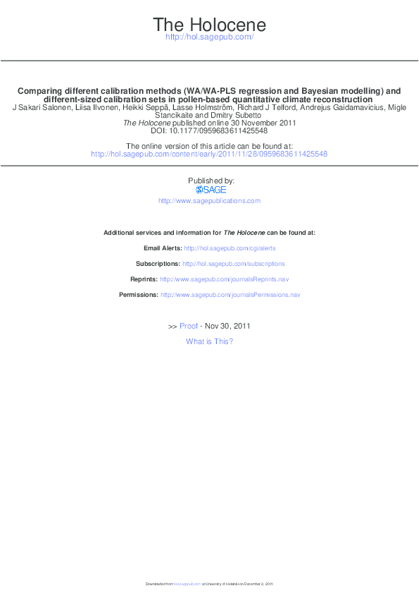 (PDF) Comparing different calibration methods (WA/WA-PLS regression and ... (PDF) Comparing different calibration methods (WA/WA-PLS regression and ...