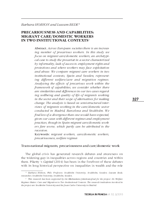 (PDF) Precariousness and capabilities