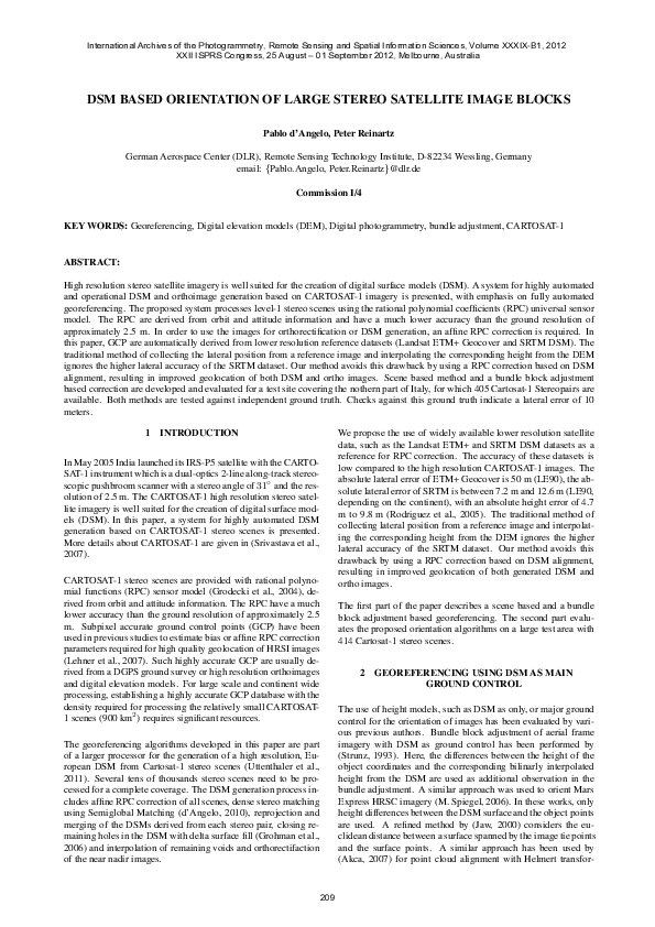 (PDF) DSM Based Orientation of Large Stereo Satellite Image Blocks