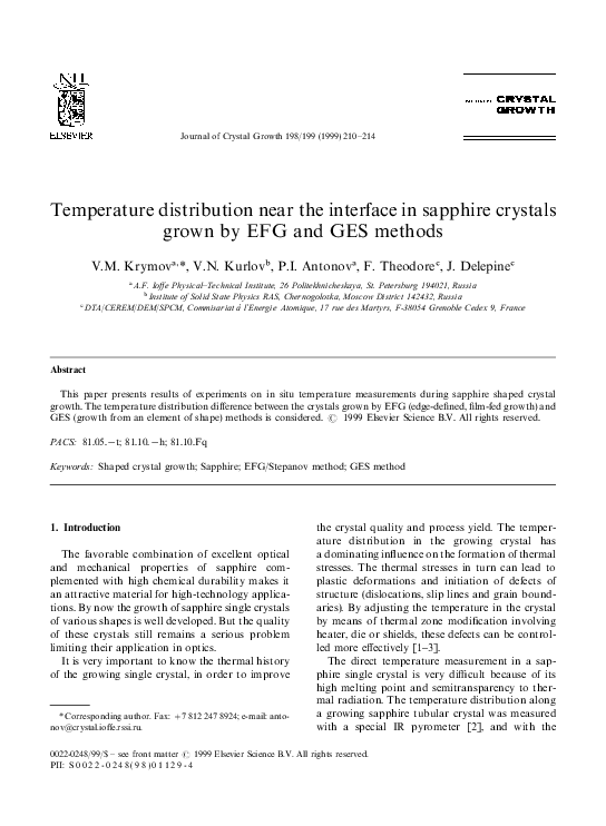 (PDF) Temperature distribution near the interface in sapphire crystals grown by EFG and GES ...