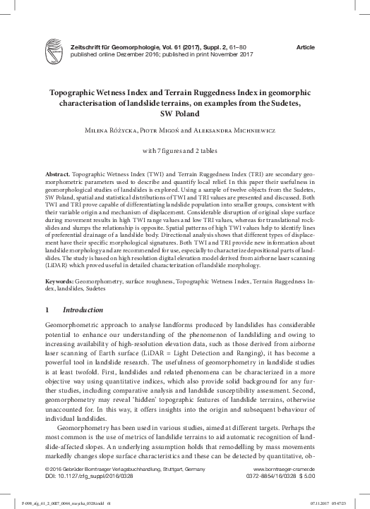 (PDF) Topographic Wetness Index and Terrain Ruggedness Index in geomorphic characterisation of ...