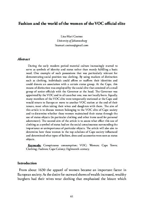 (PDF) Fashion and the world of the women of the VOC official elite