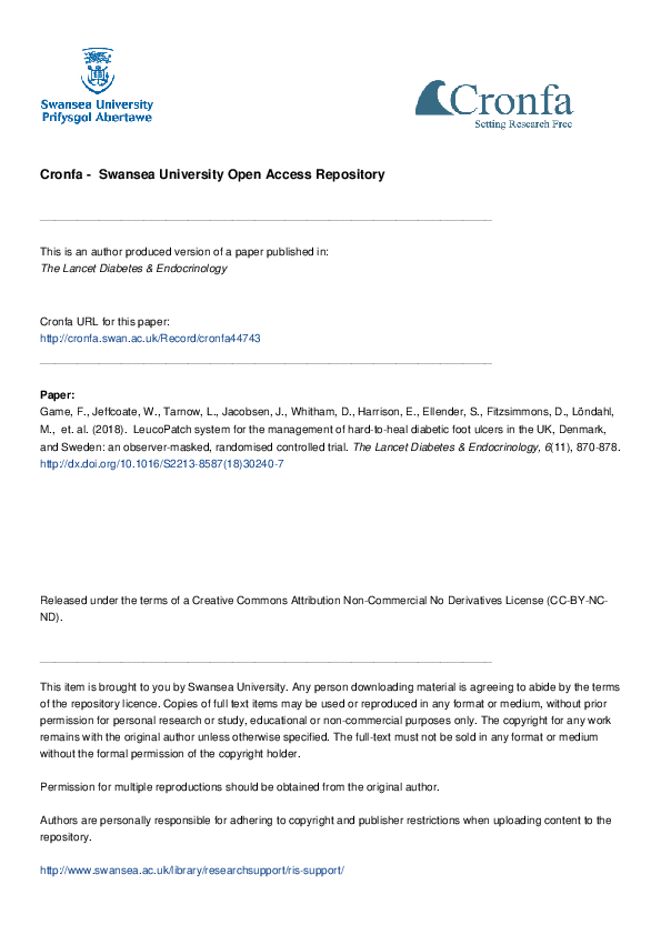 (PDF) LeucoPatch system for the management of hard-to-heal diabetic ...