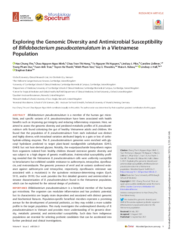 (PDF) Exploring the Genomic Diversity and Antimicrobial Susceptibility of Bifidobacterium ...