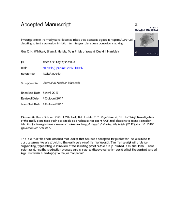 (PDF) Investigation of thermally sensitised stainless steels as ...