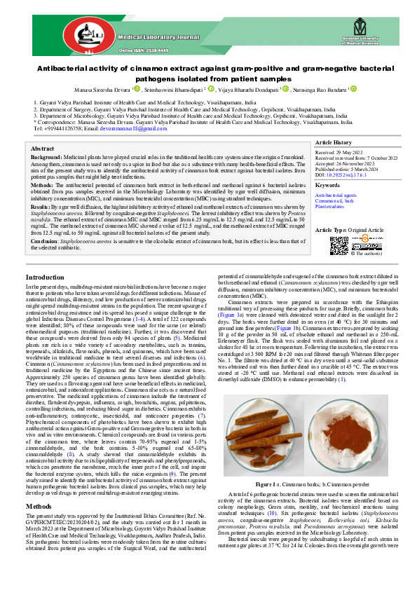 Pdf Antibacterial Activity Of Cinnamon Extract Against Gram Positive