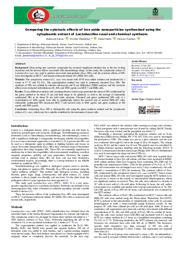 (PDF) Comparing the cytotoxic effects of iron oxide nanoparticles ...