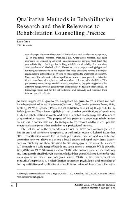 (PDF) Qualitative Methods in Rehabilitation Research and their ...