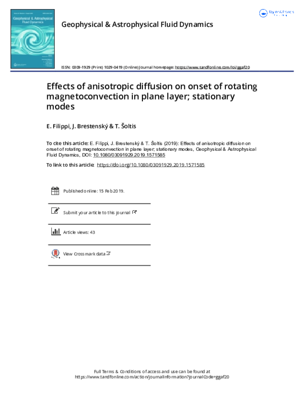 (PDF) Effects of anisotropic diffusion on onset of rotating magnetoconvection in plane layer ...