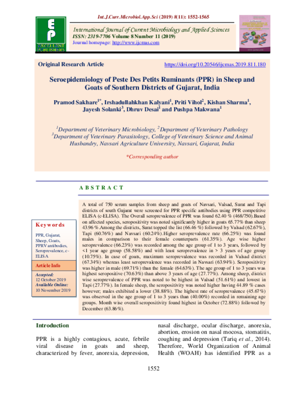 (PDF) Seroepidemiology of Peste Des Petits Ruminants (PPR) in Sheep and ...