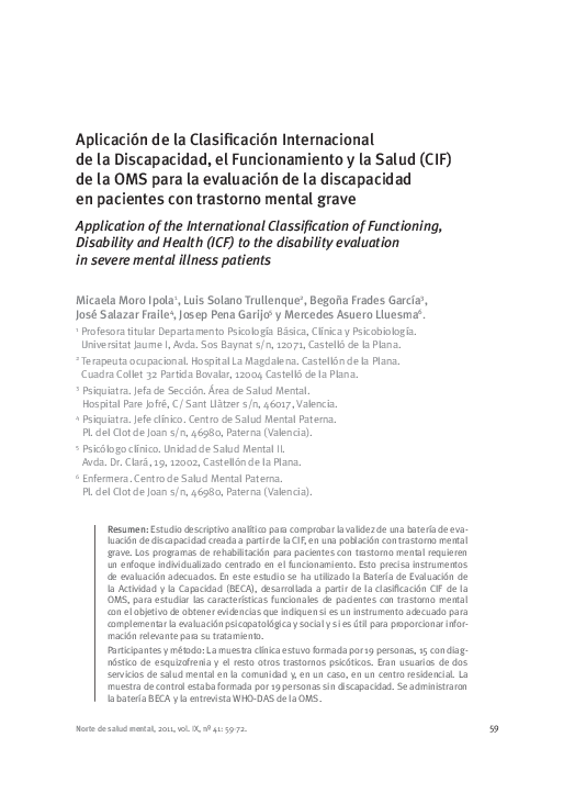 (PDF) Aplicación de la Clasificación Internacional de la Discapacidad, el Funcionamiento y la ...