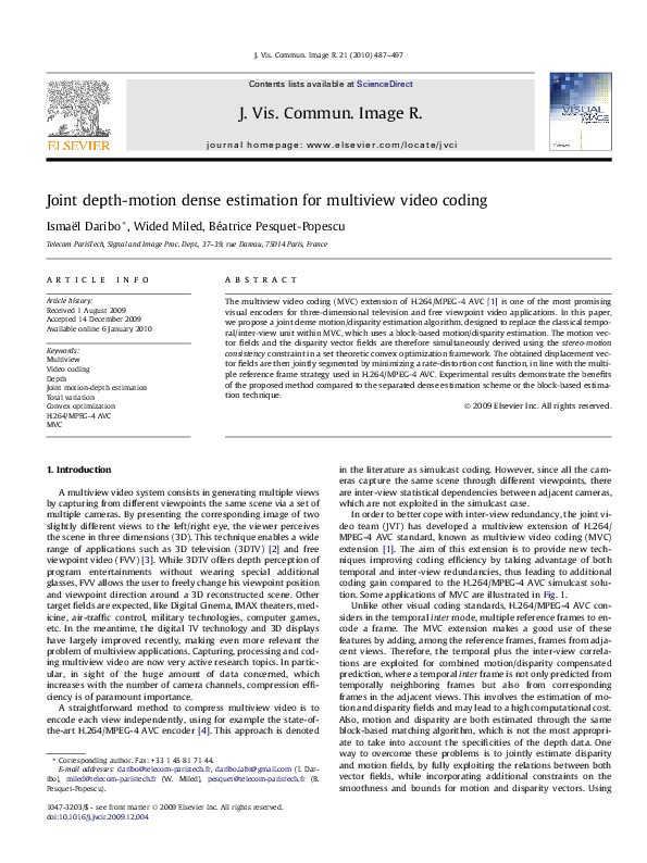 Pdf Joint Depth Motion Dense Estimation For Multiview Video Coding