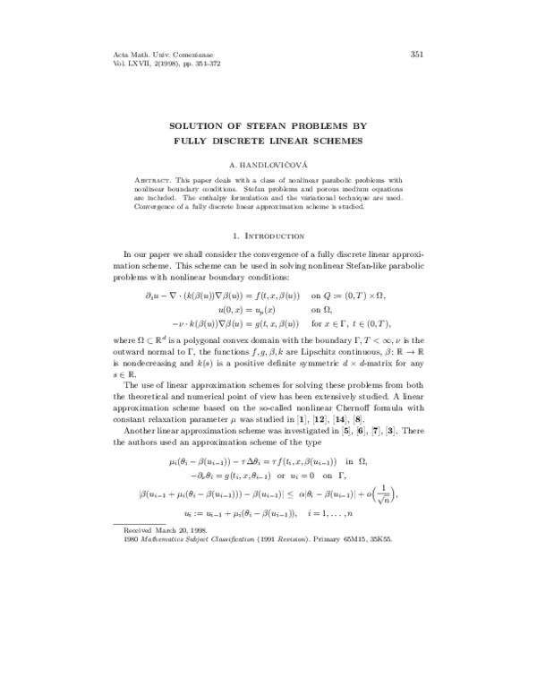 (PDF) Solution of Stefan problems by fully discrete linear schemes