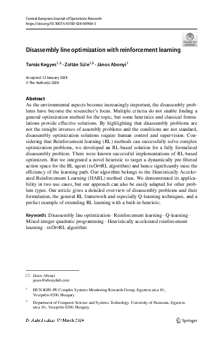 (PDF) Disassembly line optimization with reinforcement learning