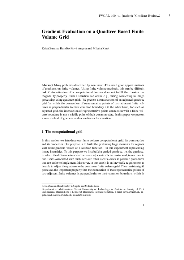 (PDF) Gradient Evaluation on a Quadtree Based Finite Volume Grid | Angela Handlovicova ...
