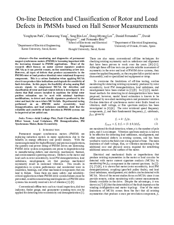 (PDF) Online Detection and Classification of Rotor and Load Defects in PMSMs Based on Hall ...