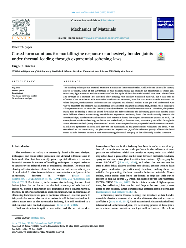 (PDF) Closed-form solutions for modellingthe response of adhesively ...